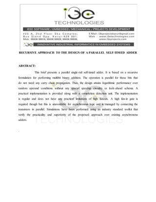 Recursive approach to the design of a parallel self timed adder | DOCX | Computing | Technology ...