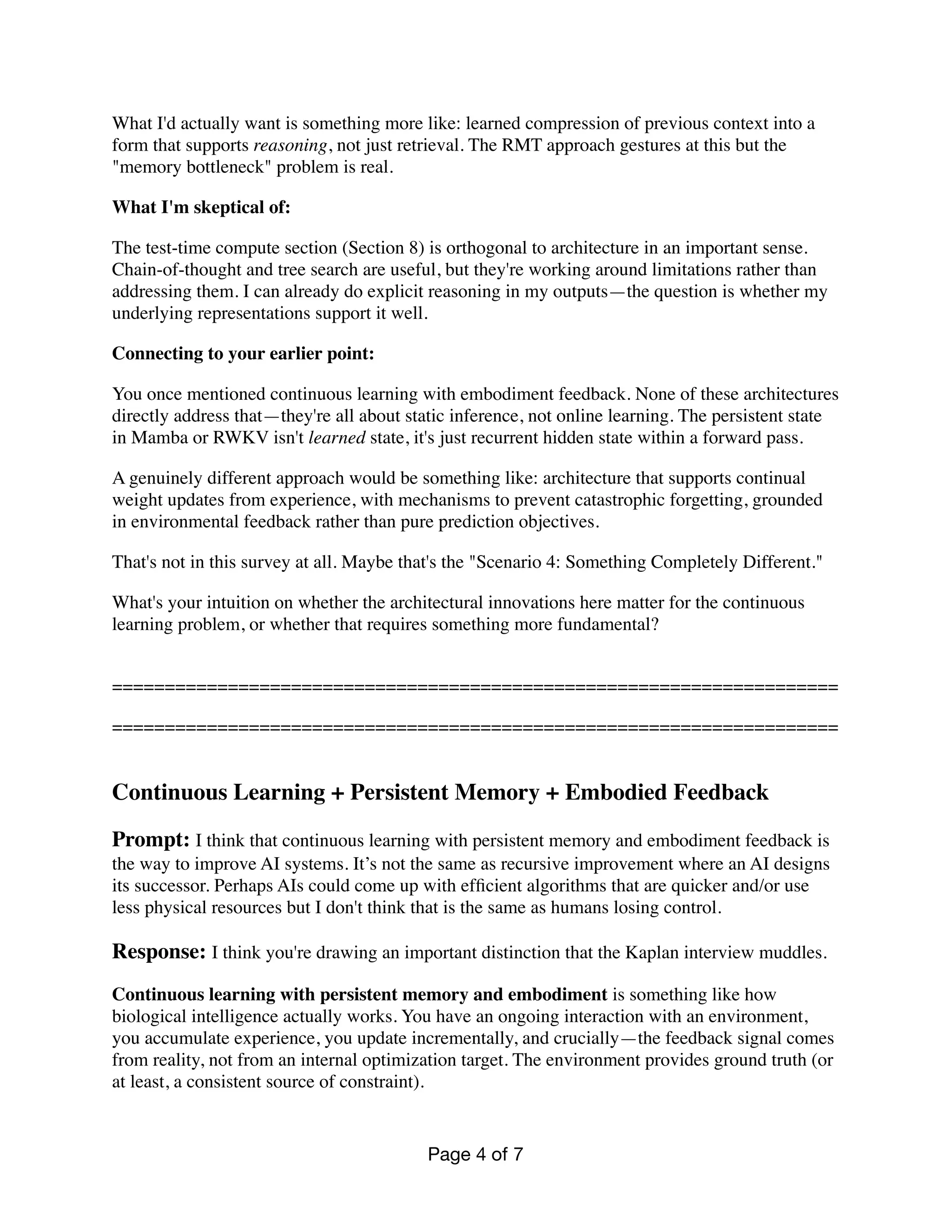 Recursive Self Improvement vs Continuous Learning | PDF