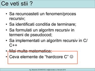 Recursivitate: Aplicatii in C | PPT