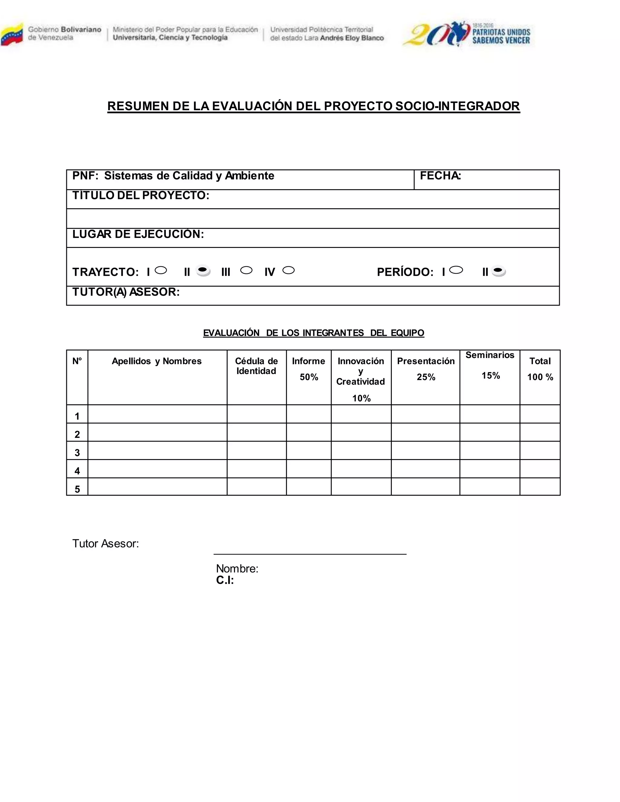 Recurso 10. formatos para la evaluacion de los proyectos segun los ...