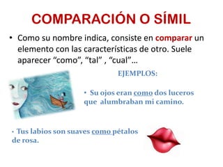 Textos literarios y no literarios. Comparación o símil, metáfora ...