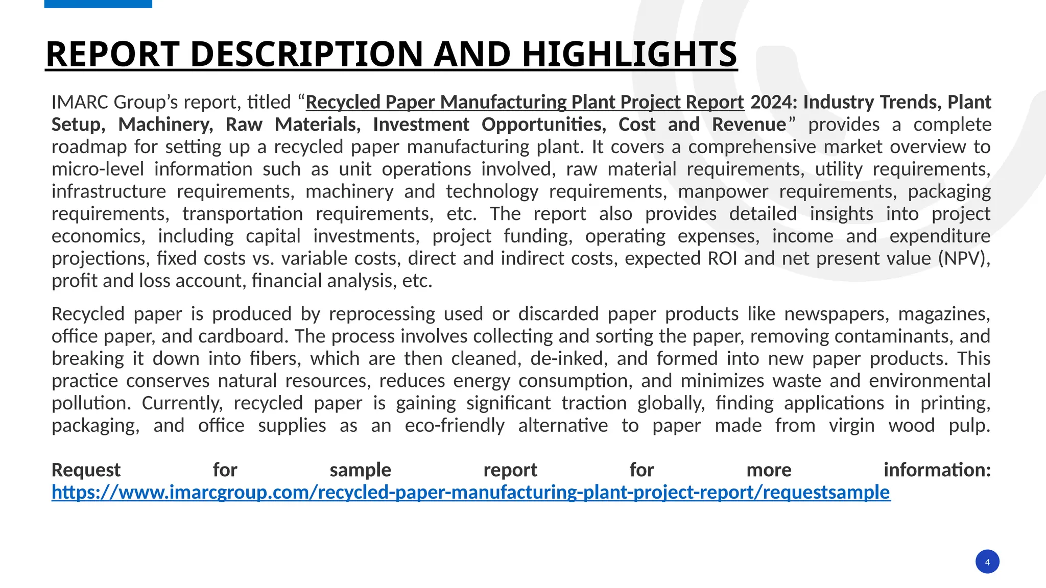 Recycled paper Manufacturing plant project report | PPTX