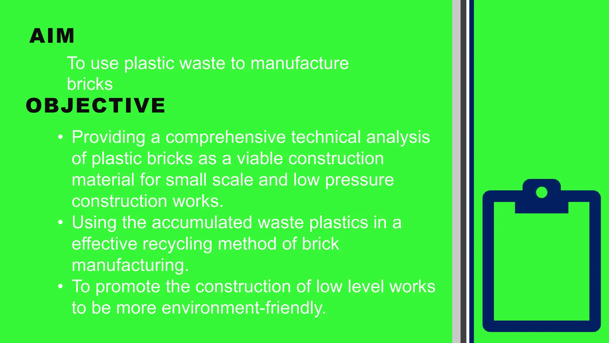 Recycled Plastic Bricks using m-sand and plastic | PPT