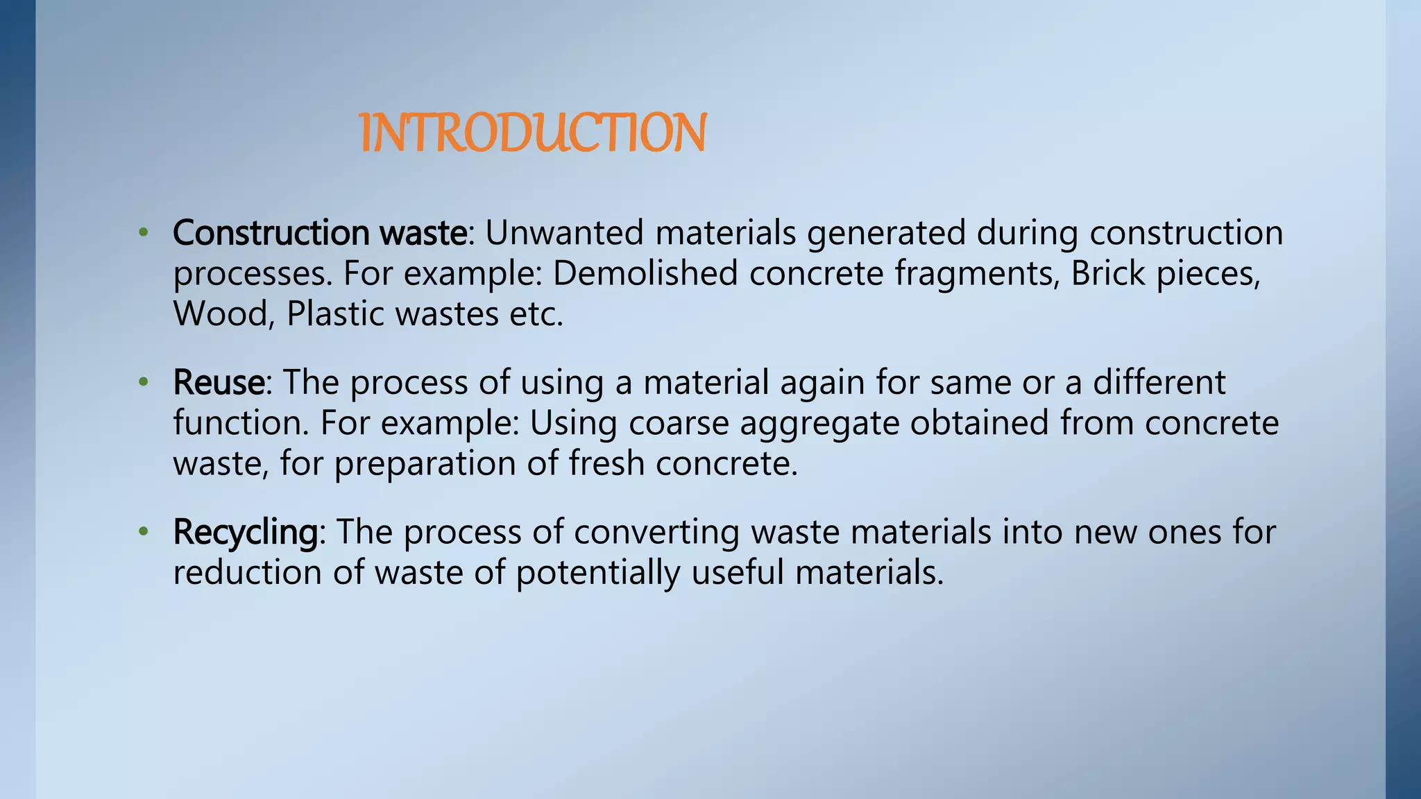 Recycling and reuse of demolished concrete | PPTX