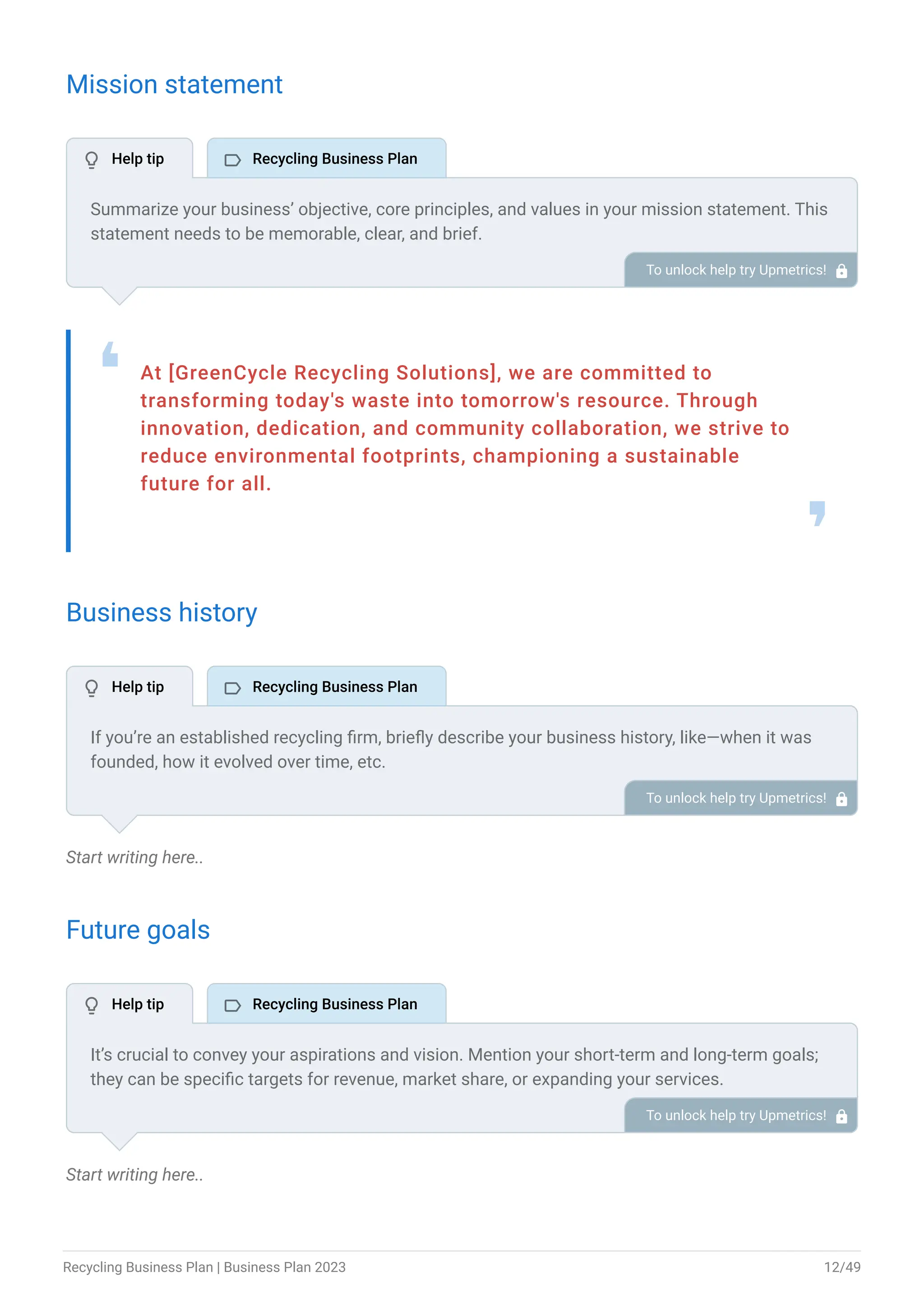 Recycling Business Plan Example | upmetrics | PDF