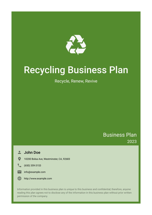 Recycling Business Plan Example | upmetrics | PDF | Business Accounting ...