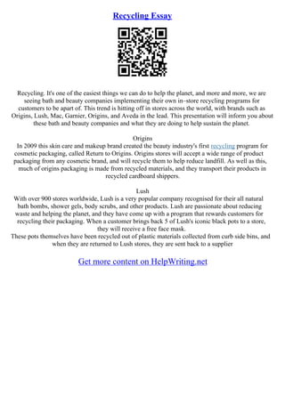 Recycling Essay | PDF