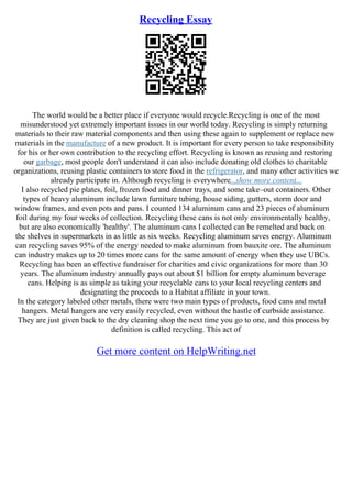 Recycling Essay | PDF