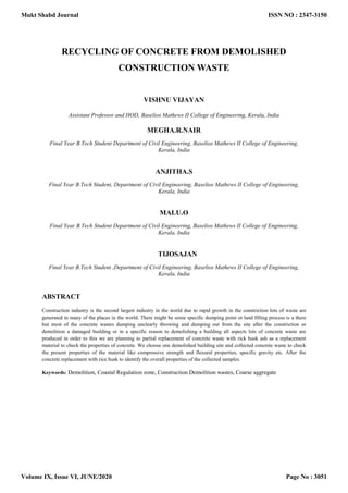 RECYCLING OF CONCRETE FROM DEMOLISHED CONSTRUCTION WASTE | PDF