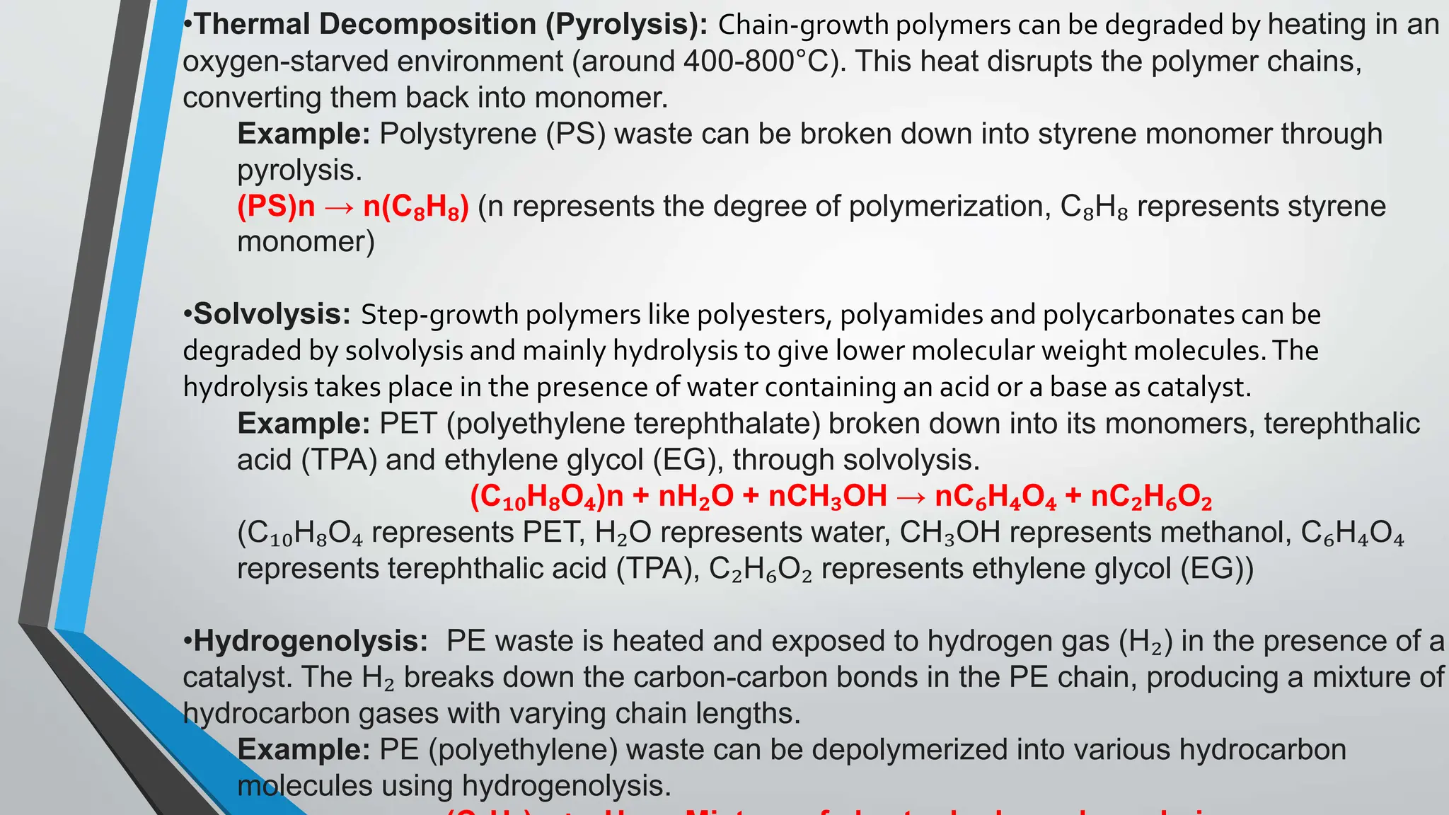 recycling of polymers.pptx includes pyrolysis which is a thermal ...