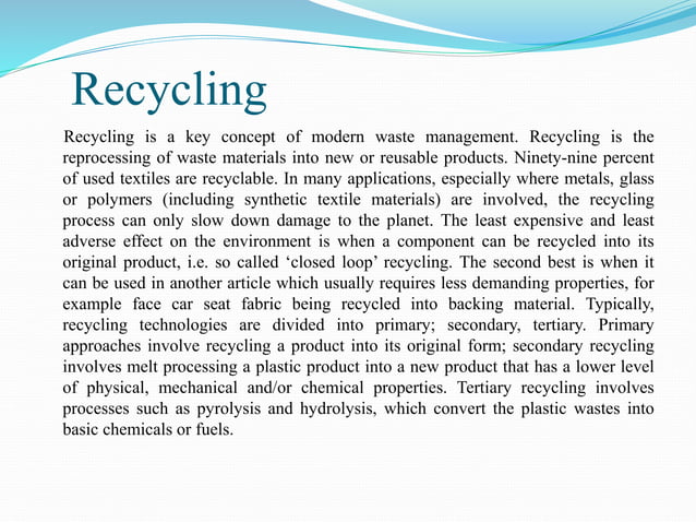 Recycling & Management of Textile Waste | PPTX