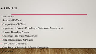 Recycling of E Waste. Solid Waste Management | PPTX