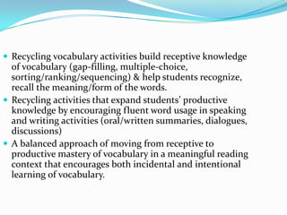 Recycling vocabulary in the advanced eap reading class by Eliana Lili ...