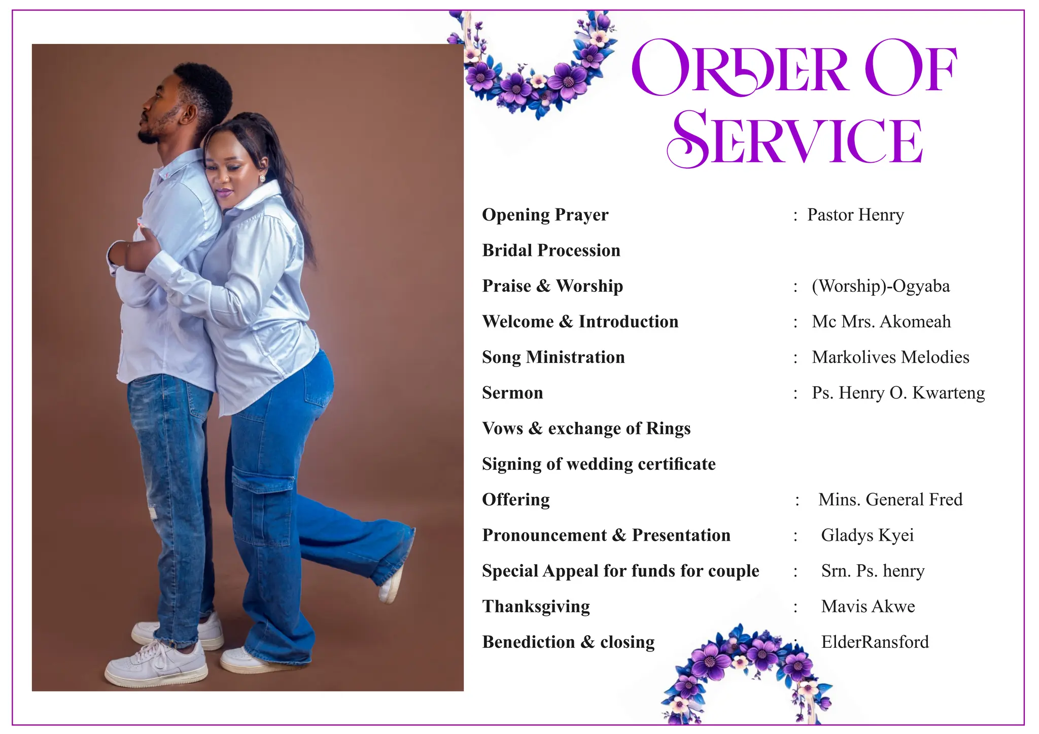 Programme line-up of the Solemnization of the holy Matrimony between ...