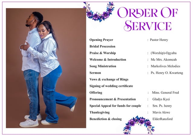 Programme line-up of the Solemnization of the holy Matrimony between ...