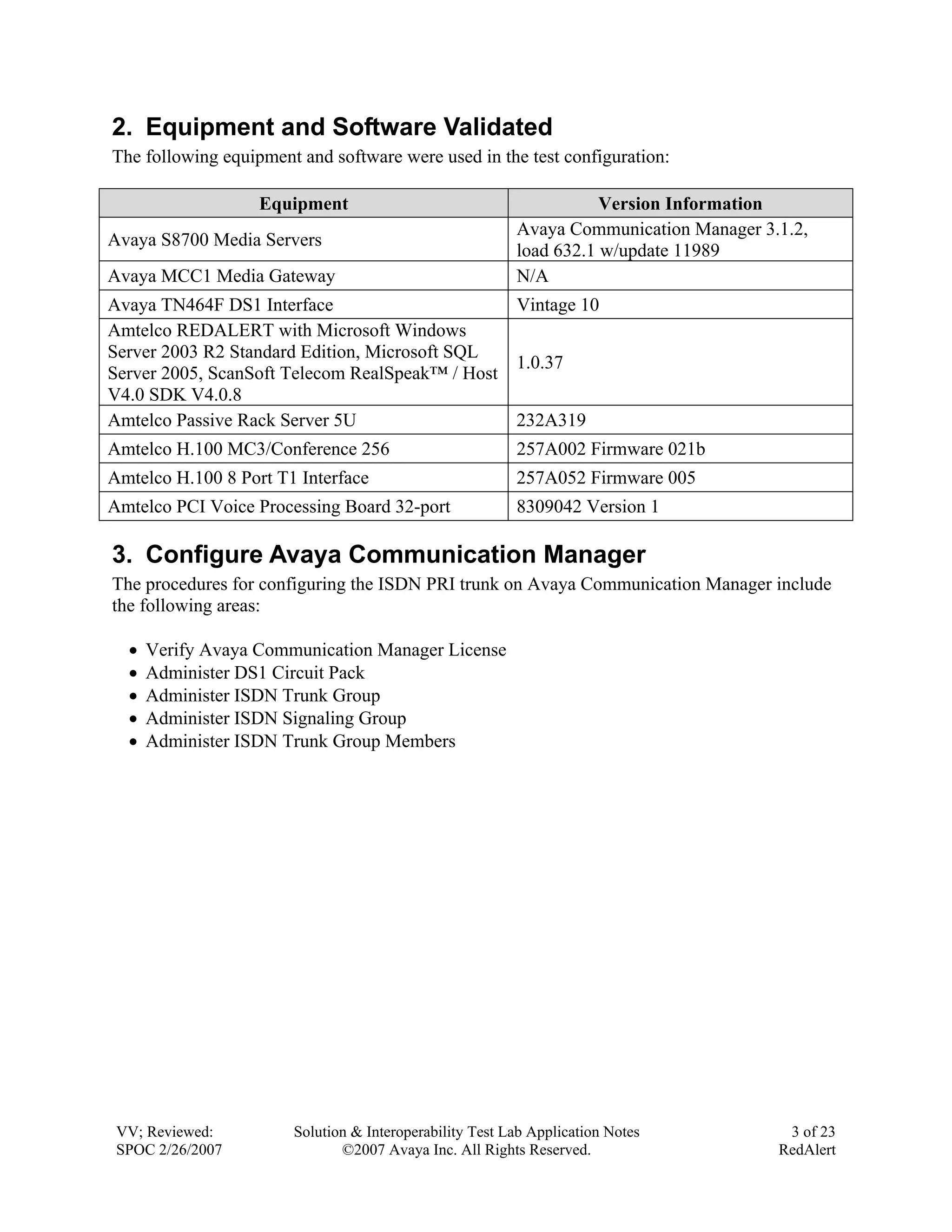 AMTELCO RED ALERT AVAYA Integration | PDF