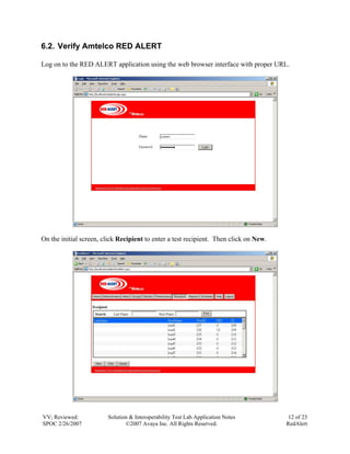 AMTELCO RED ALERT AVAYA Integration | PDF