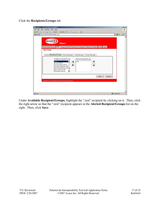 AMTELCO RED ALERT AVAYA Integration | PDF