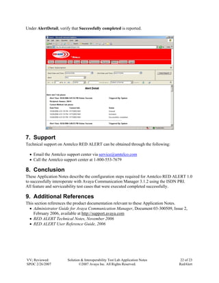 AMTELCO RED ALERT AVAYA Integration | PDF