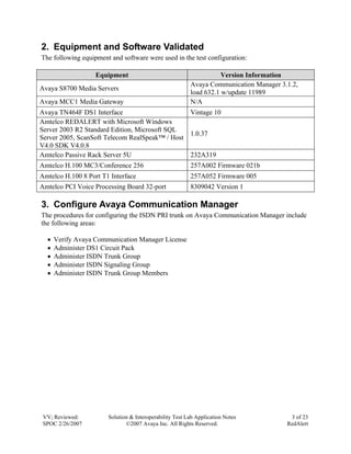 AMTELCO RED ALERT AVAYA Integration | PDF
