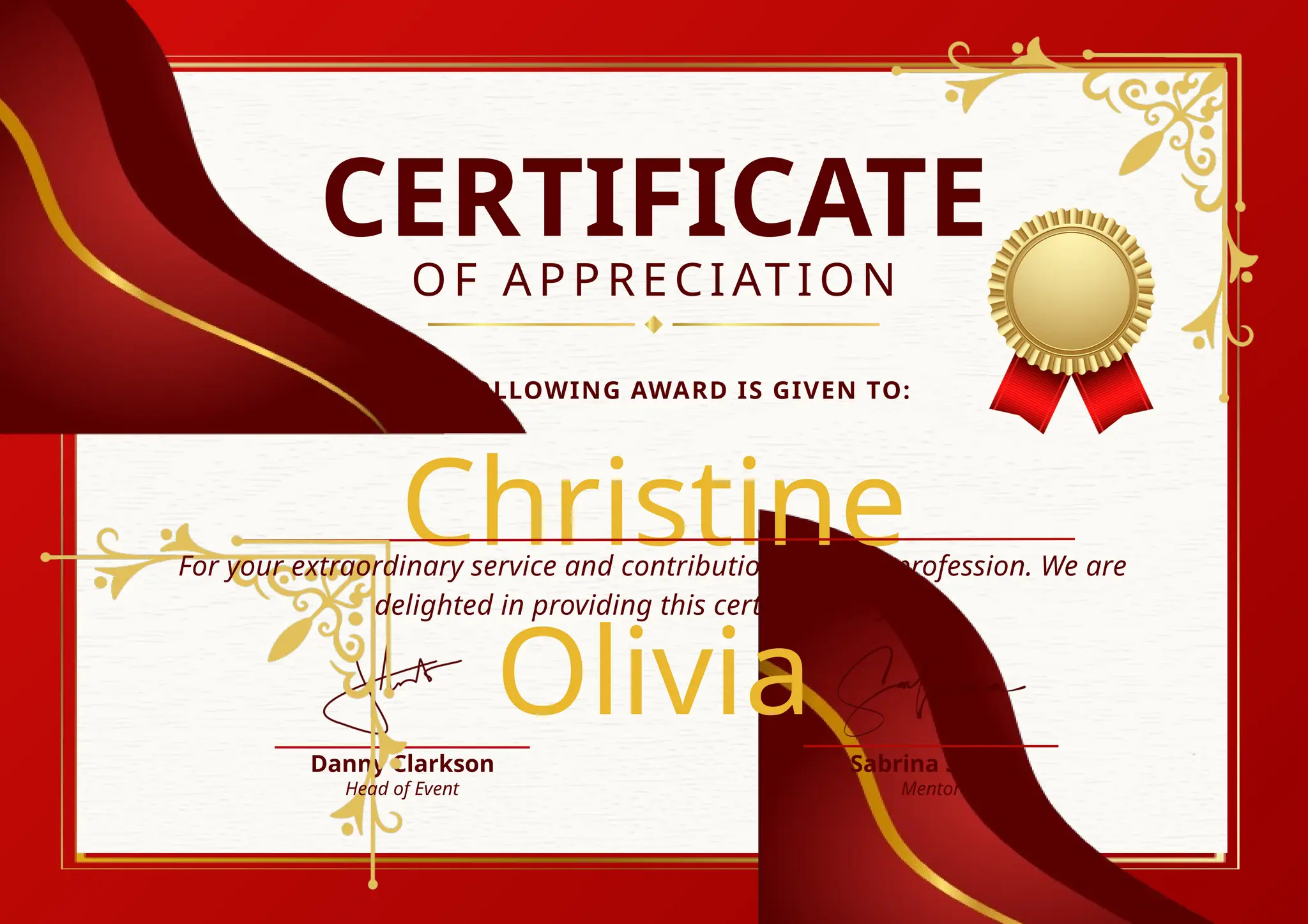 Red and Gold Elegant Certificate Of Appreciation .pptx