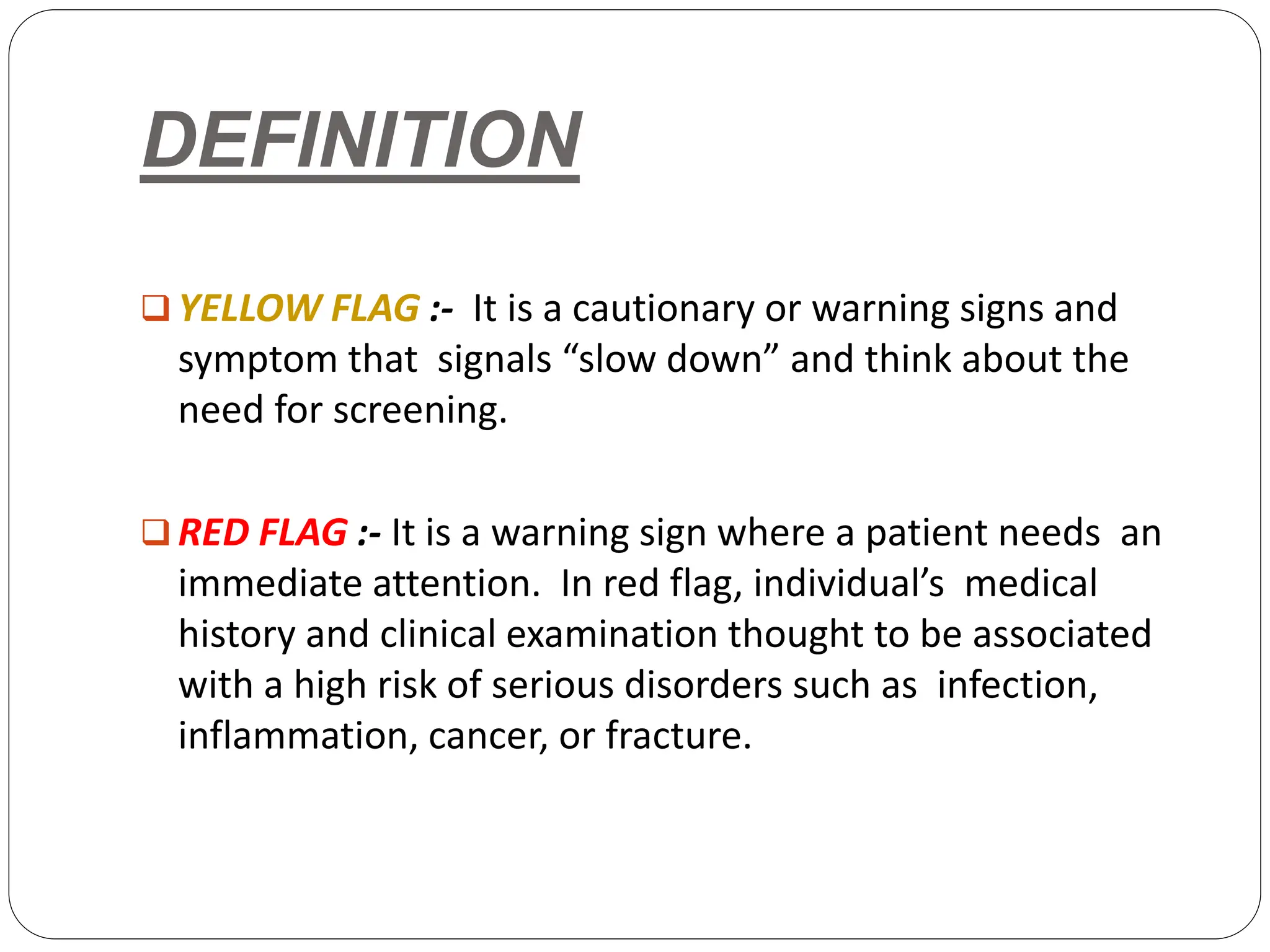 RED AND YELLOW FLAG.pptx red and yellow flag for low back pain | PPTX
