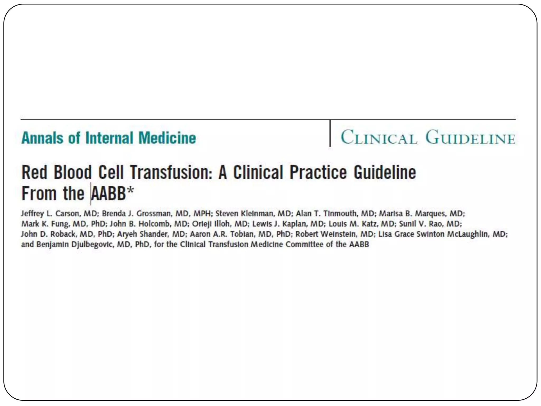 Red blood cell transfusion guidelines aabb | PPT