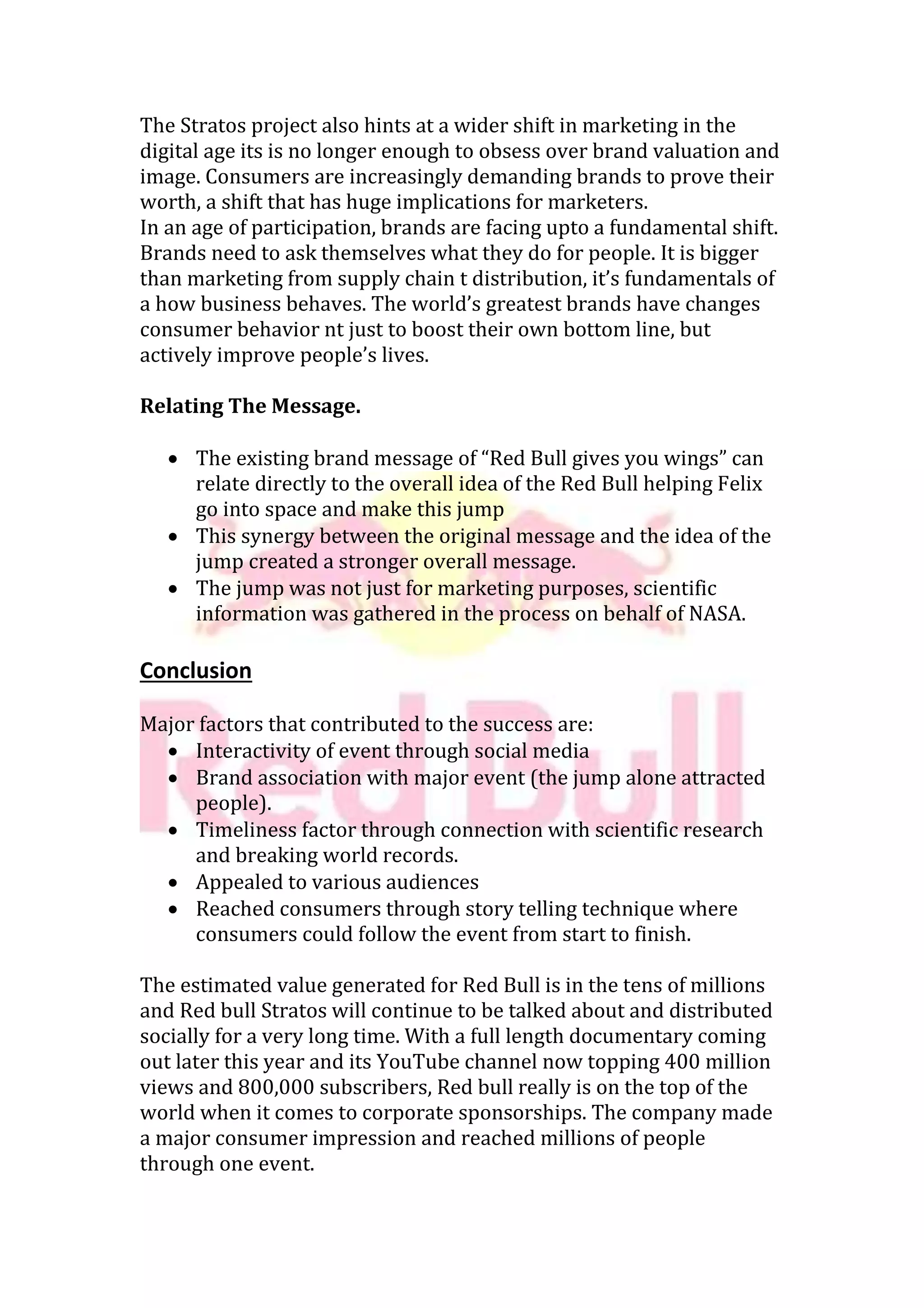 Red bull stratos campaign | DOCX | Track and Field | Sports