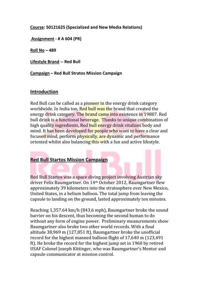 Red bull stratos campaign | DOCX | Track and Field | Sports
