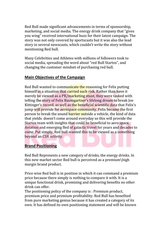 Red bull stratos campaign | DOCX | Track and Field | Sports