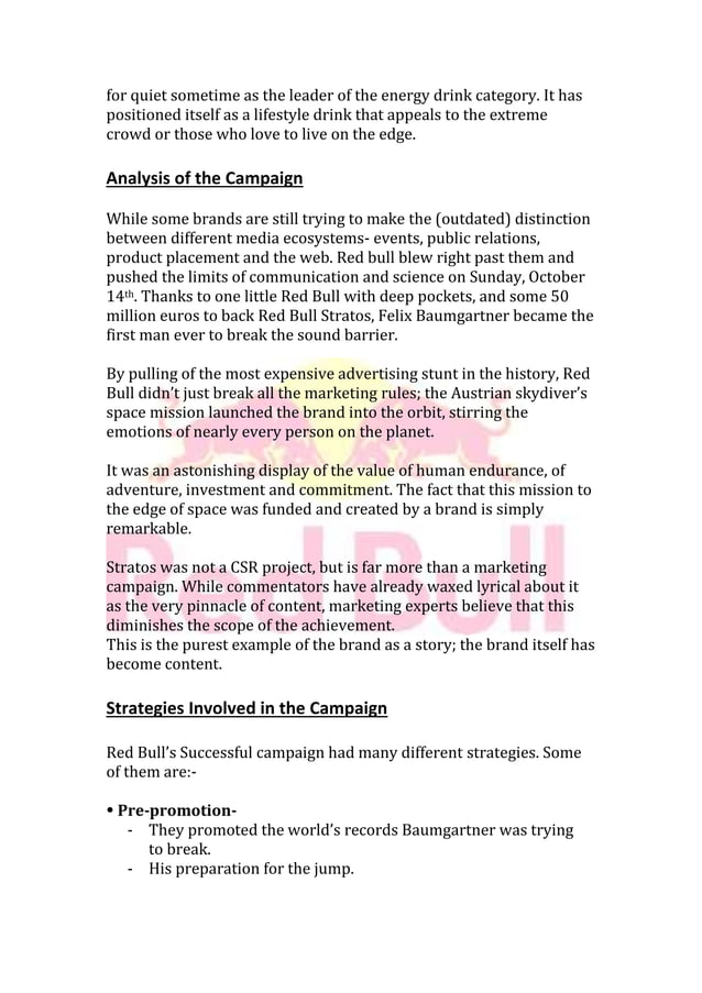 Red bull stratos campaign | DOCX | Track and Field | Sports