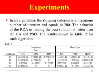 Red Deer Algorithm (RDA) | PPTX | Genetics | Science