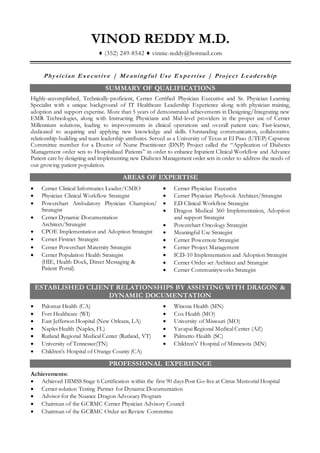 Dr. Vinod Reddy M.D.: Cerner Physician Consultant | PDF