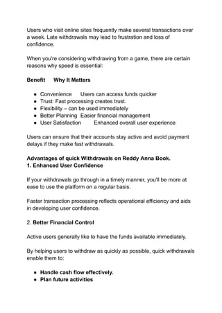 Reddy Anna Book Fast Withdrawal: Enhancing User Experience with Quick ...