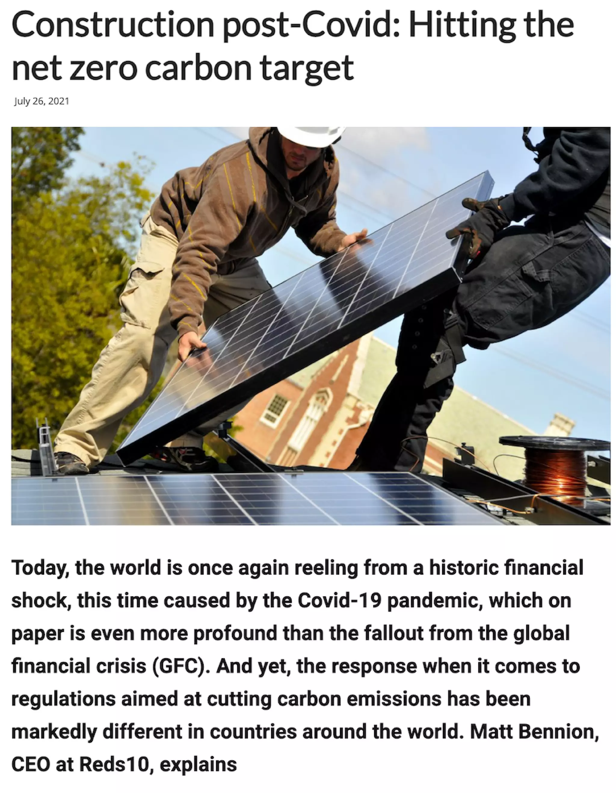 Construction post-Covid: Hitting the net zero carbon target | PDF