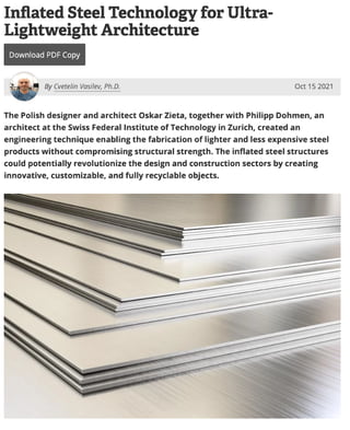 Inflated Steel Technology for Ultra-Lightweight Architecture | PDF