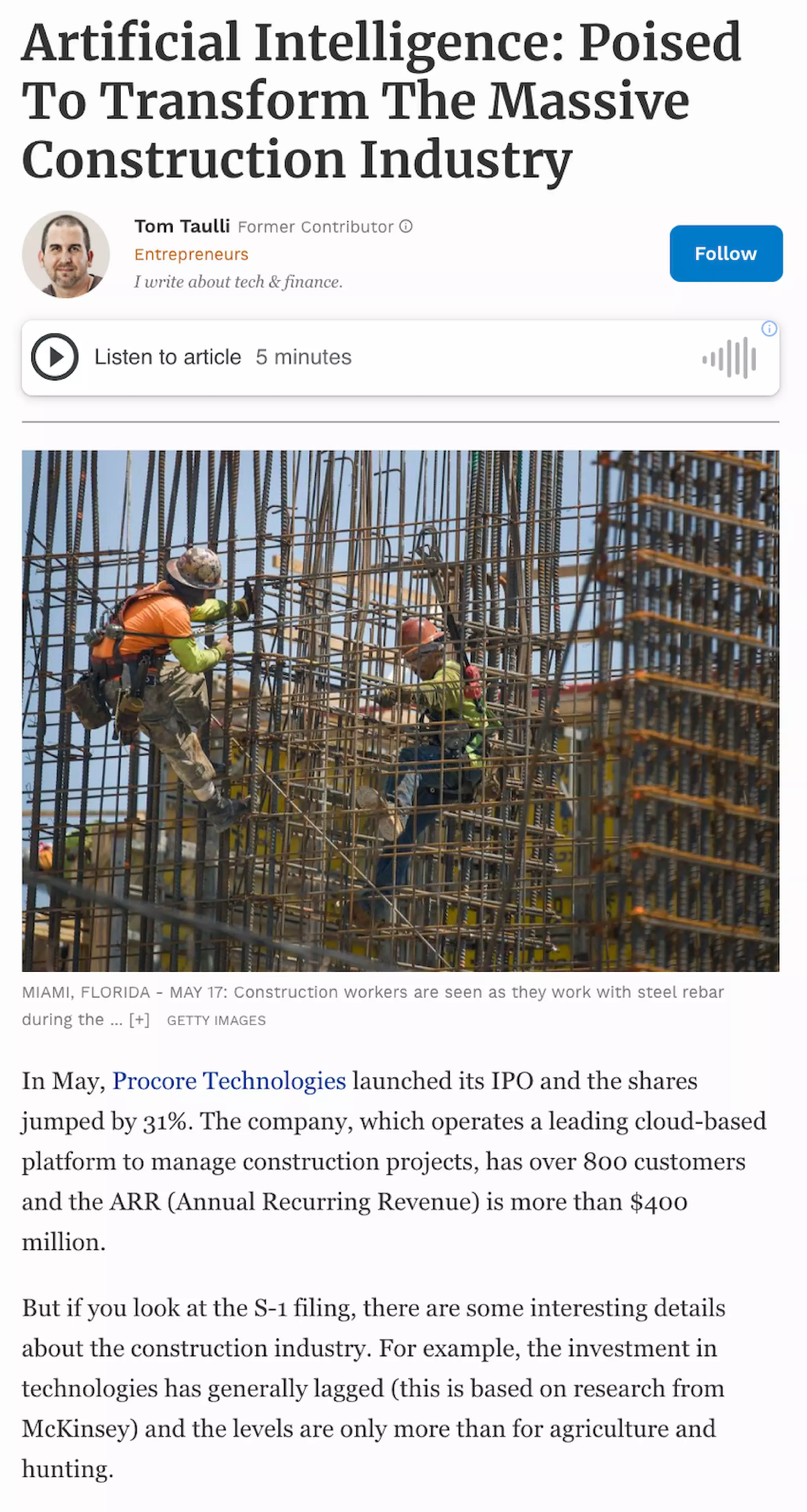 Artificial Intelligence: Poised To Transform The Massive Construction Industry | PDF