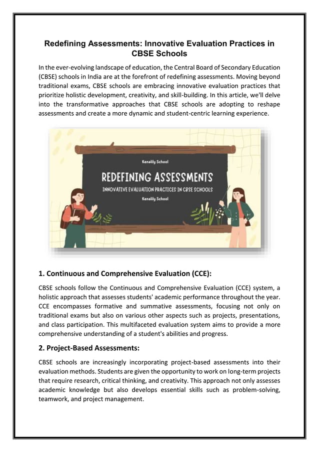Redefining Assessments Innovative Evaluation Practices in CBSE Schools ...