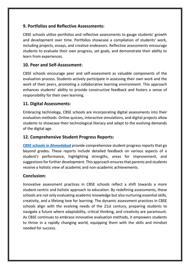 Redefining Assessments Innovative Evaluation Practices in CBSE Schools ...