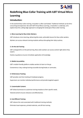 The Power of ILBT Virtual Micro Learning: Redefining Blue-Collar ...