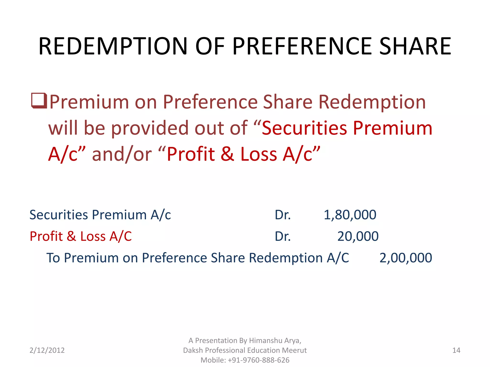 Redemption of preference share | PDF