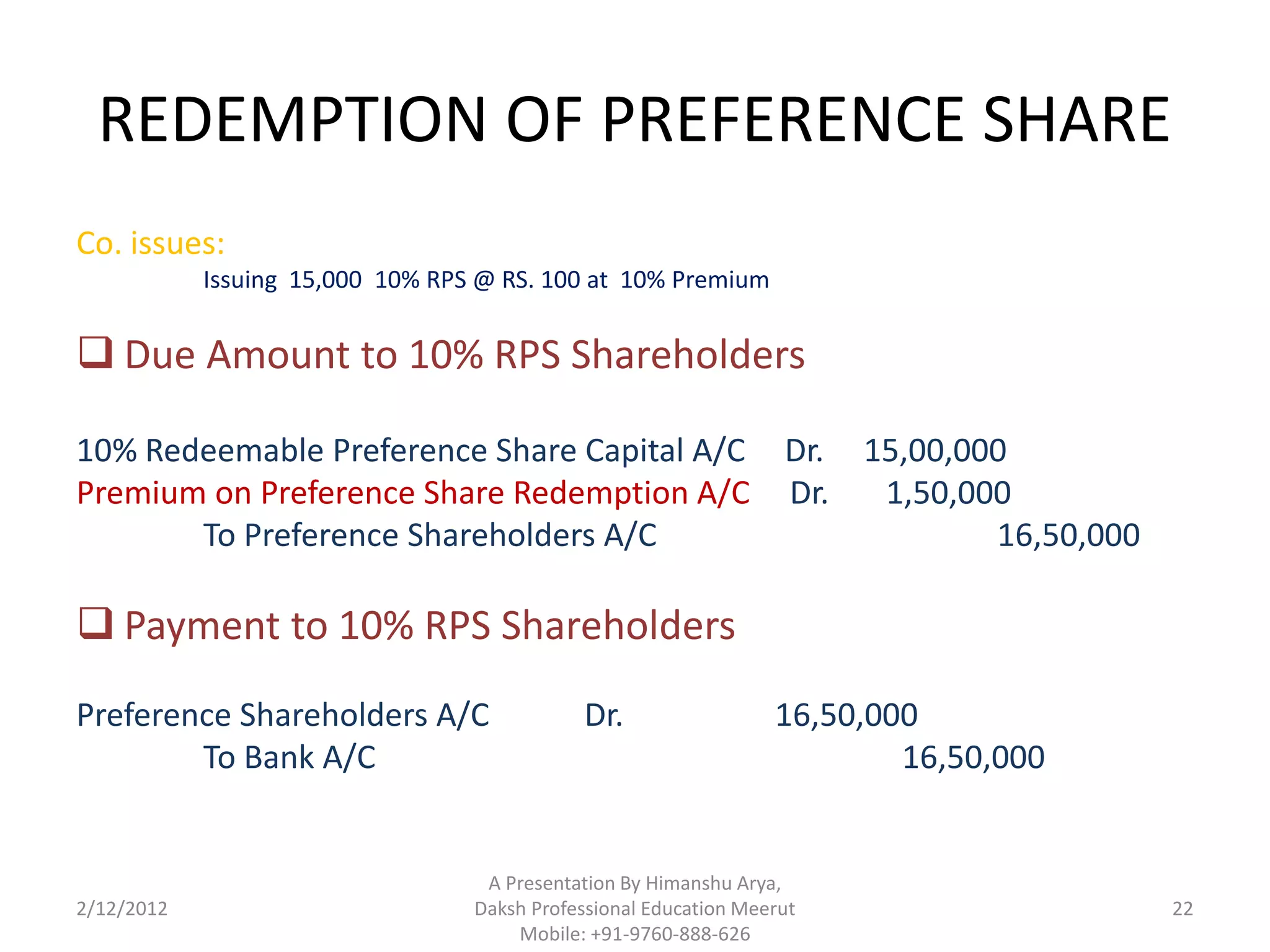 Redemption of preference share | PDF