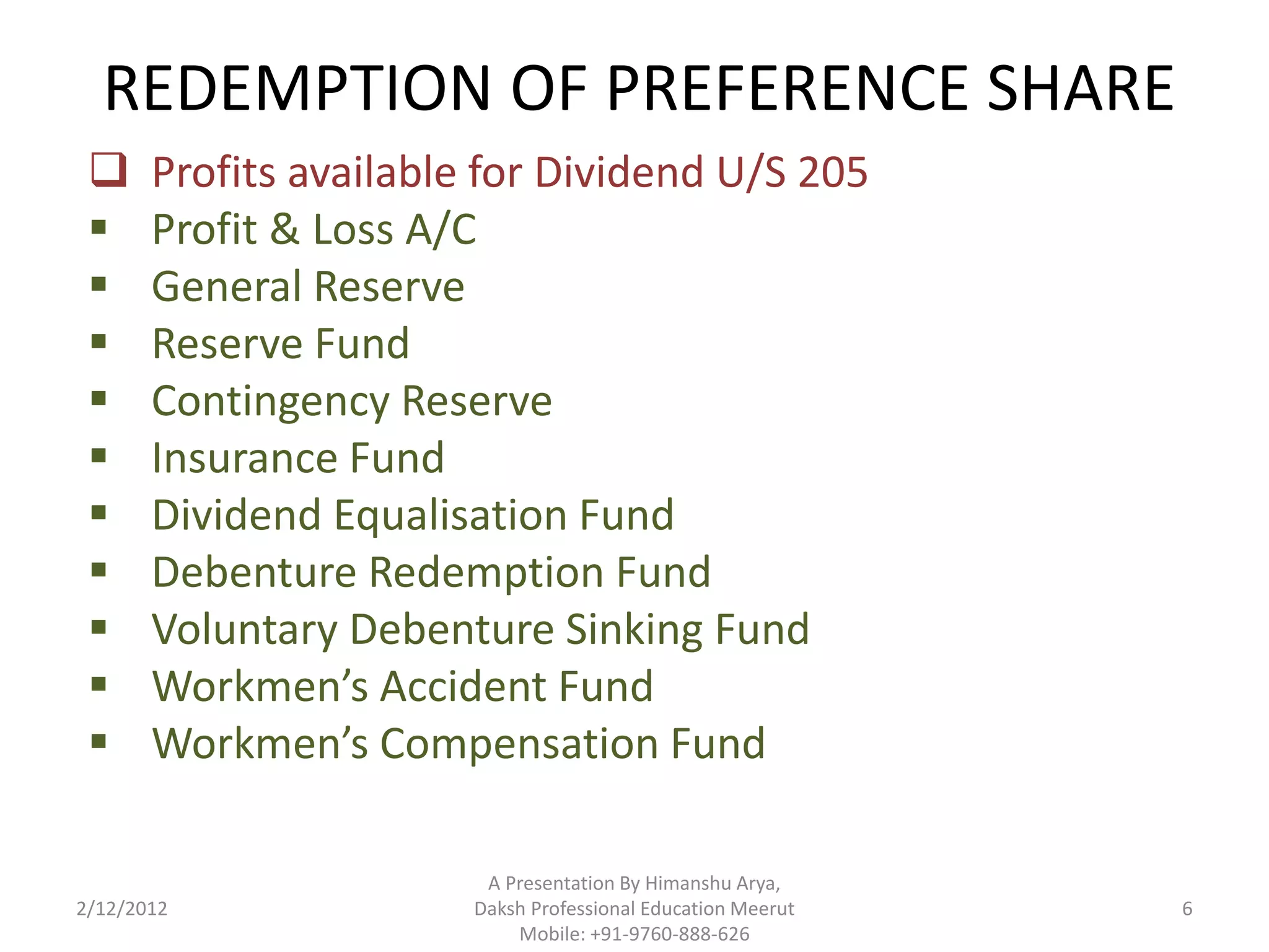 Redemption of preference share | PDF