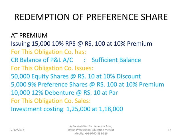 Redemption of preference share | PDF | Stocks and Bonds | Personal ...
