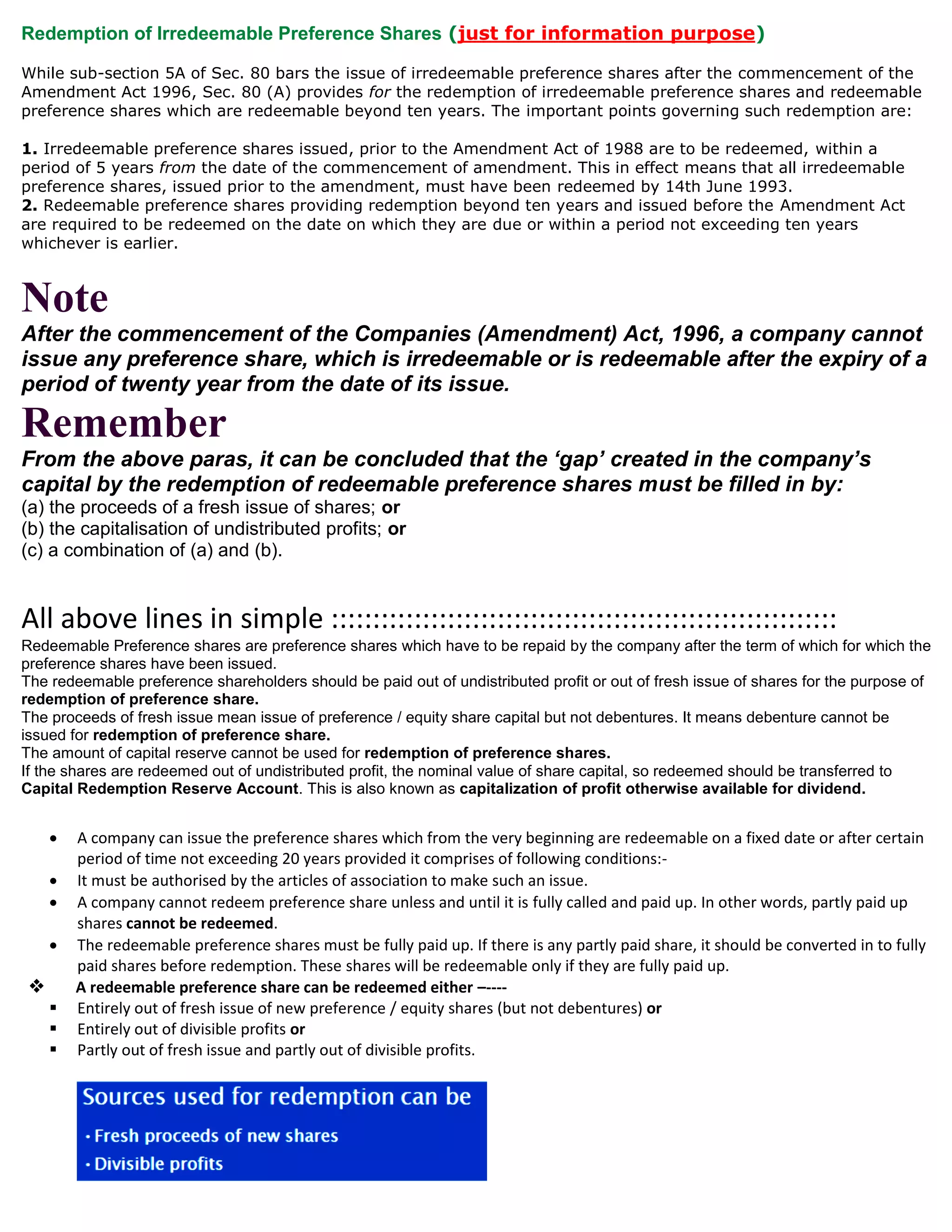 Redemption of preference shares for icmai/ca | PDF