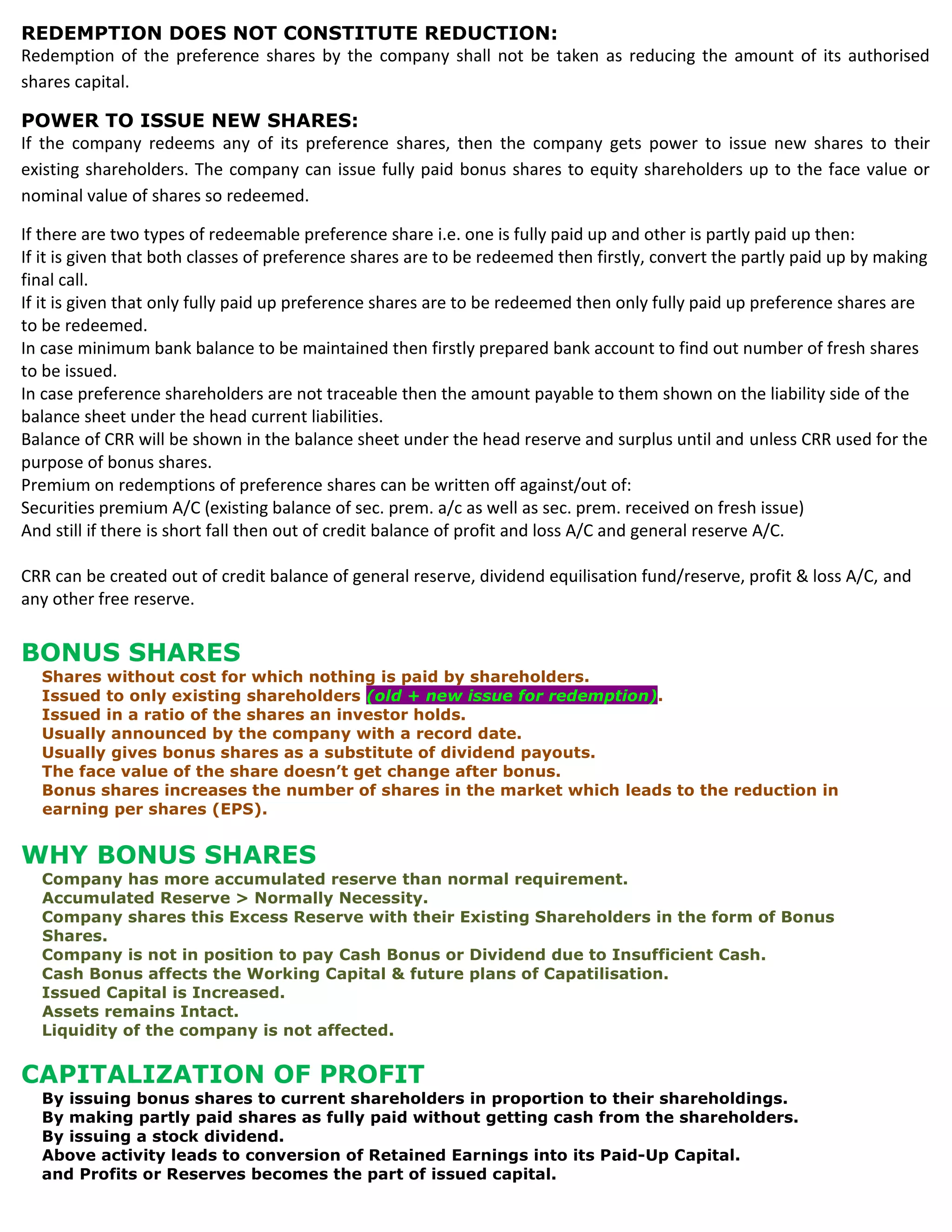 Redemption of preference shares for icmai/ca | PDF