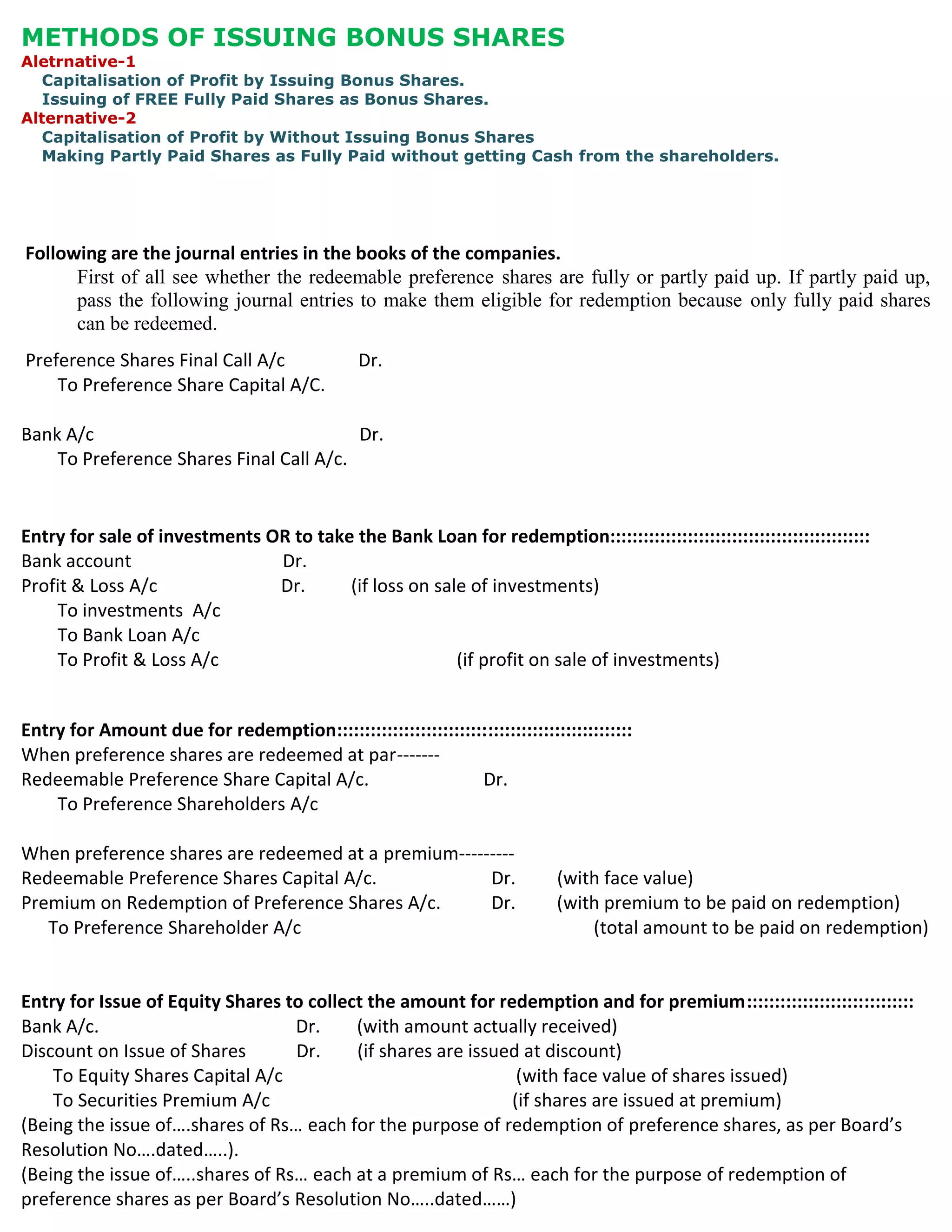 Redemption of preference shares for icmai/ca | PDF