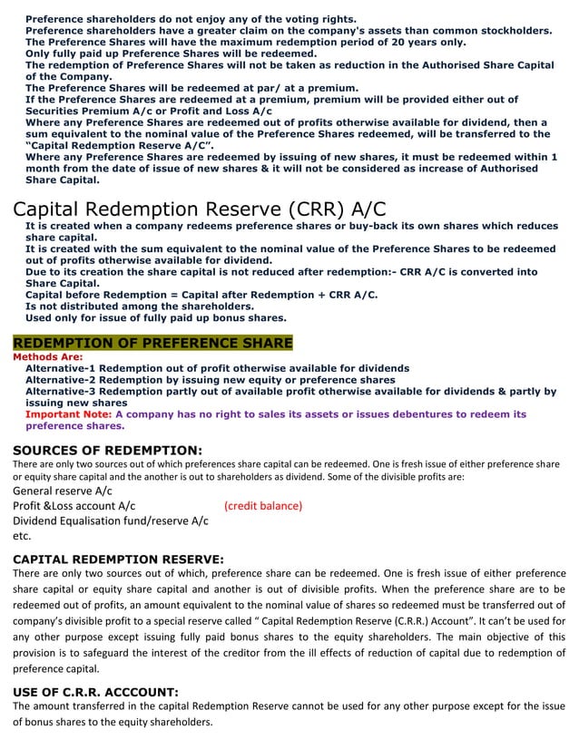Redemption of preference shares for icmai/ca | PDF