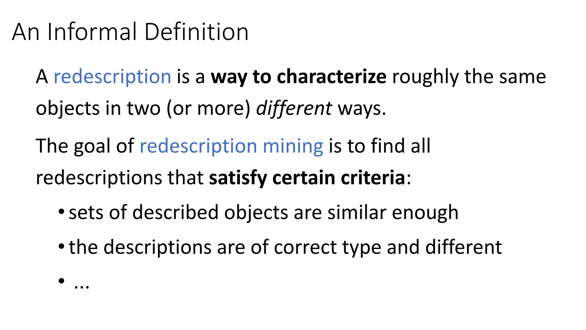 Redescription Mining | PPT