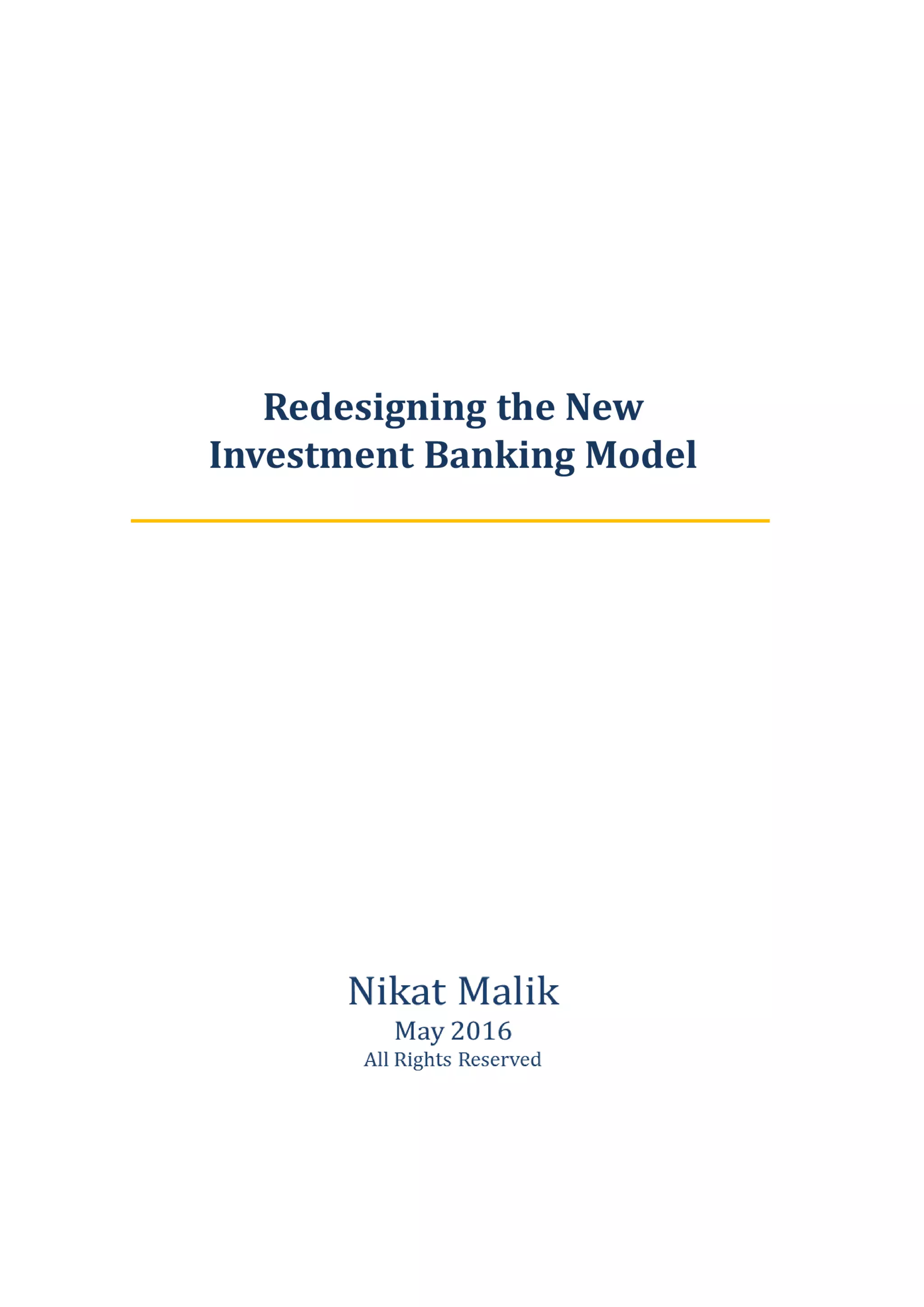 Redesigning the new investment banking model | PDF